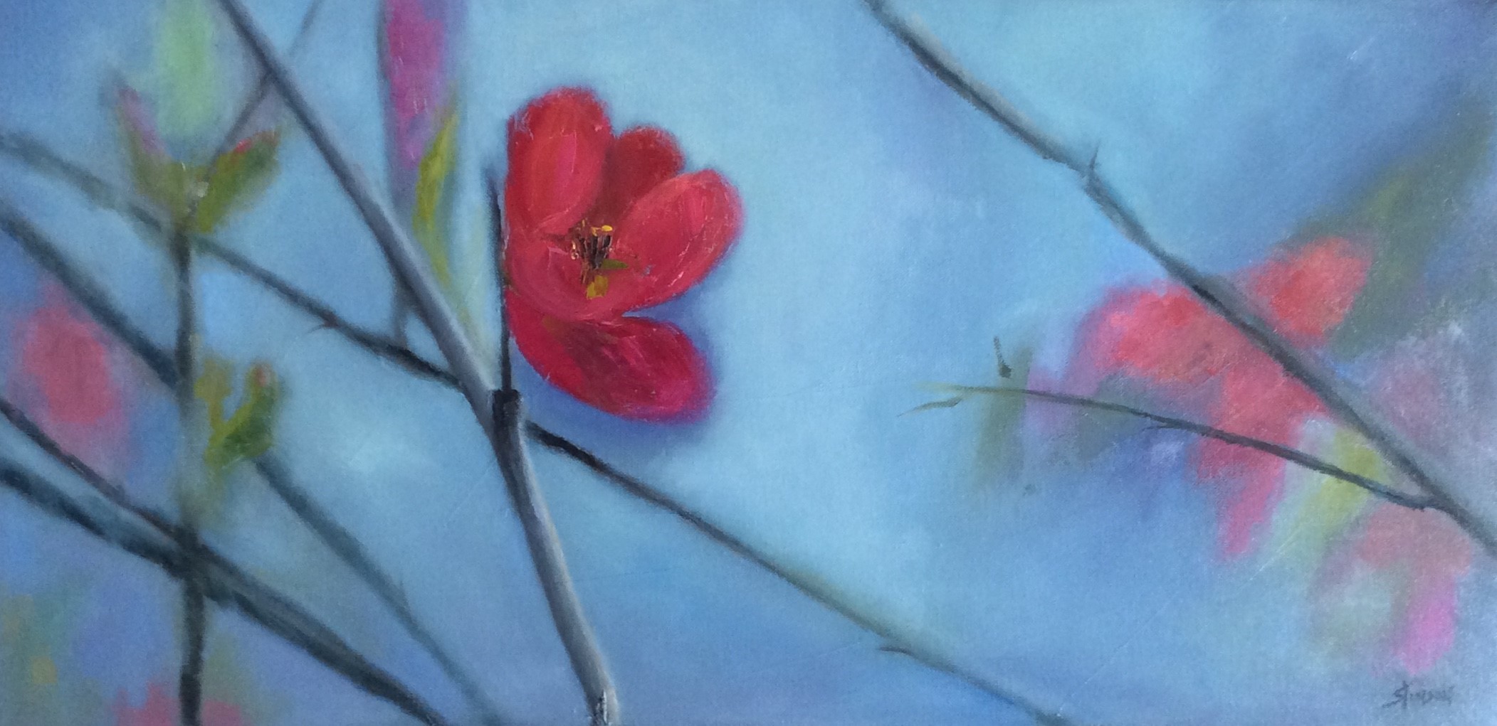 Japanese Quince 15x30 oil $600 - Beaufort Historic Site